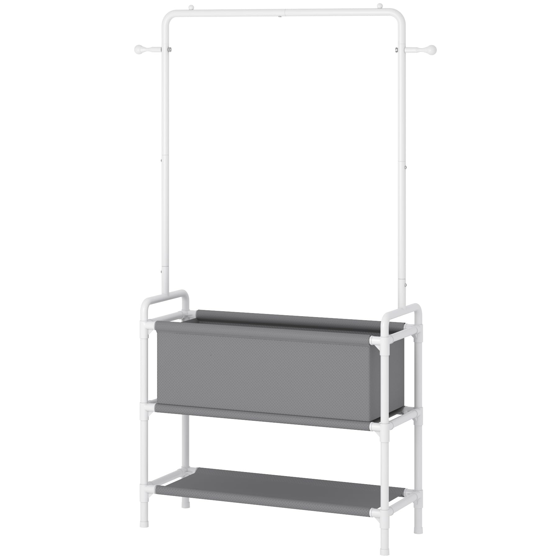 Calmootey Clothing Rack with Storage Bag,Non-woven Shelves for Shoes,Multi-Functional Garment Rack for Bedroom,Hallway,White&Grey