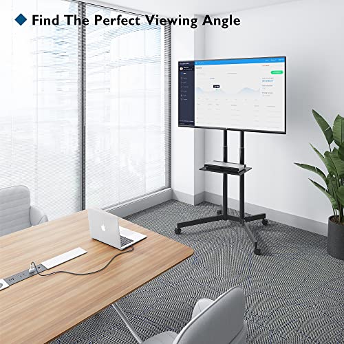 Mobile TV Stand, Rolling TV Stand with Wheels for 32-85Inch LED, LCD, OLED Flat&Curved TVs, Height Adjustable TV Cart with Laptop Shelf and Locking Wheels, Holds Up to 132lbs Max VESA 600x400mm, Black