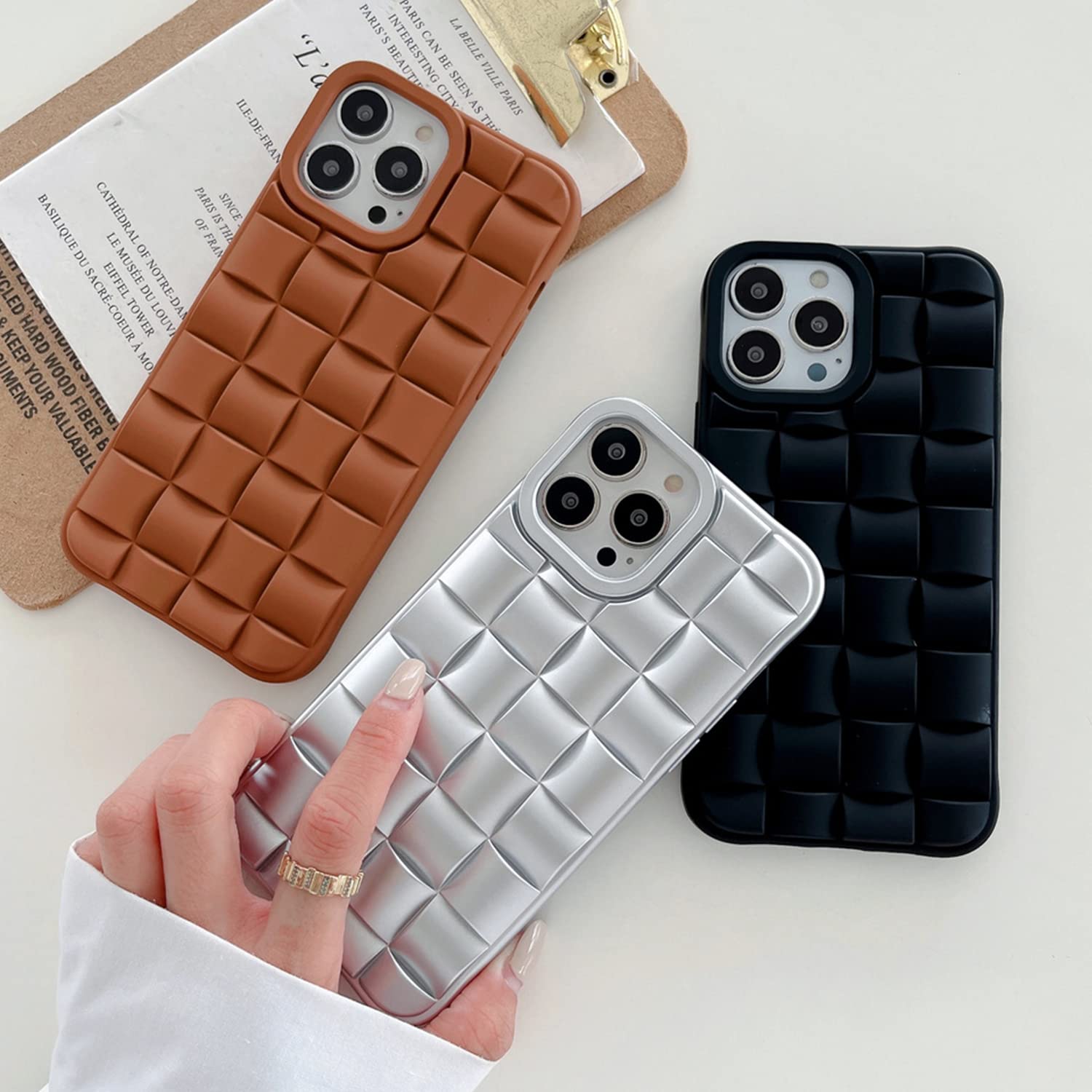 Ginkgonut Compatible with iPhone 13 Pro Max Case for Women/Girls, Cute 3D Laid Desgin Soft Silicone Shockproof Raised Bumper Corners Case for iPhone 13 Pro Max(Black)