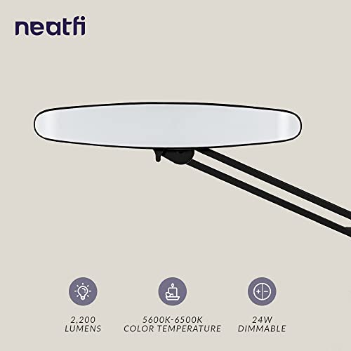 Neatfi XL 2,200 Lumens LED Task Lamp with Clamp, 24W Super Bright Desk Lamp, 117 Pcs SMD LED, 20 Inches Wide Lamp, 4 Level Brightness, Dimmable, Eye-Caring LED Lamp, Table Clamp LED Light (Black)