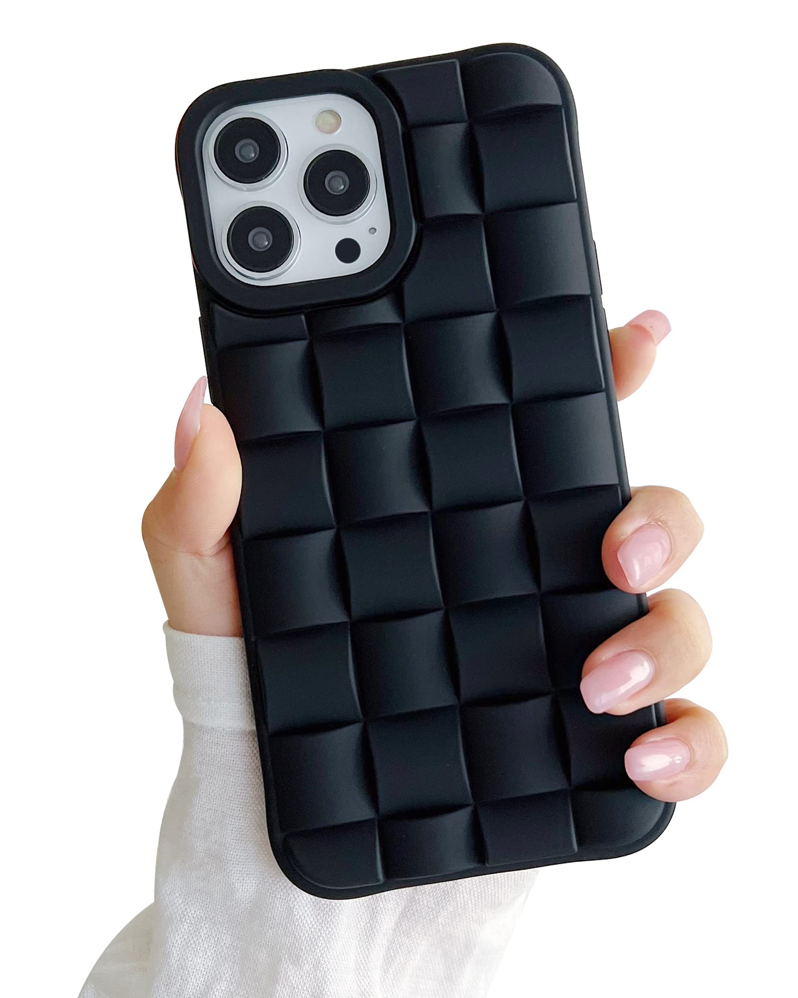 Ginkgonut Compatible with iPhone 13 Pro Max Case for Women/Girls, Cute 3D Laid Desgin Soft Silicone Shockproof Raised Bumper Corners Case for iPhone 13 Pro Max(Black)