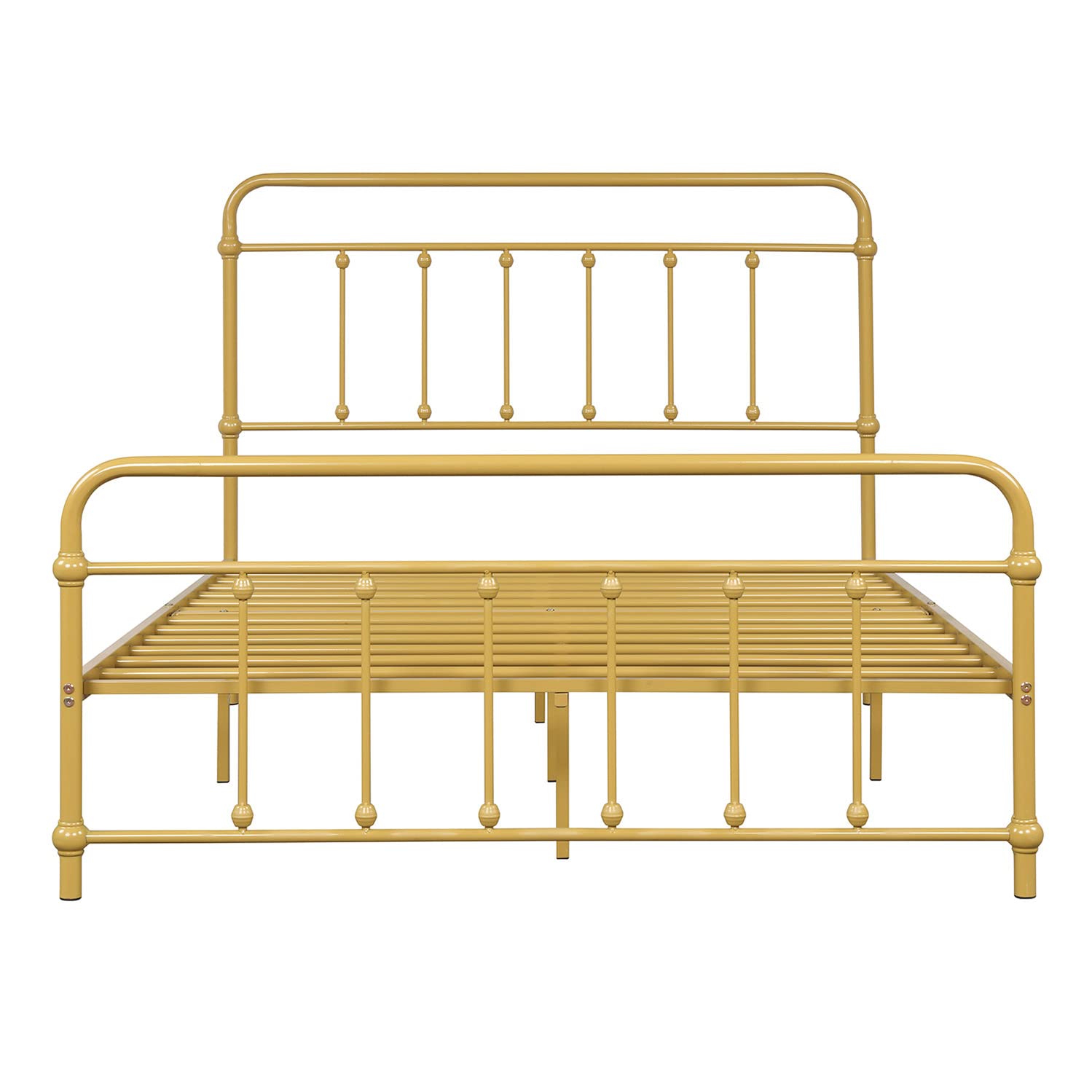 Full Size Metal Platform Bed with Vintage Headboard and Footboard Sturdy Premium Steel Slat Support No Box Spring Needed, Textured Yellow