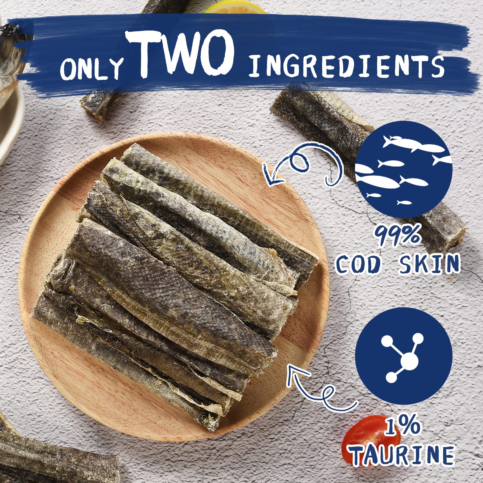 PAWUP Dog Treats, Cod Skins Dog Treat with Taurine, One-Ingredient Grain-Free Chew Fish Skin Rolls Rich in Omega3, 8 oz