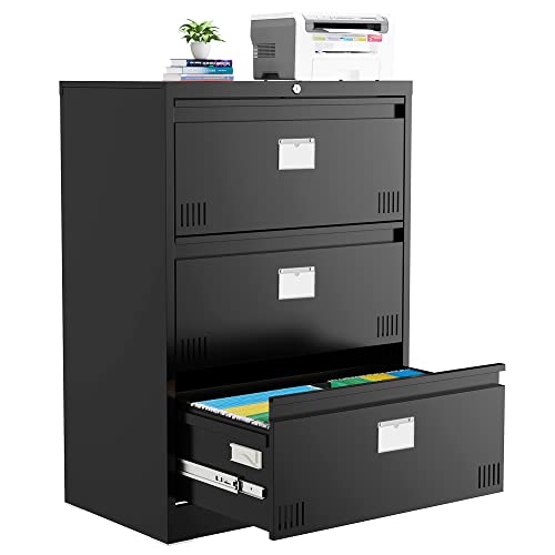 Lateral File Cabinet with Lock, 3 Drawer Large Vertical Filing CabinetοΌMetal Storage File Cabinet for Home Office, Lockable Storage Lateral Filing Cabinet for Hanging Files Letter/Legal/F4/A4 Size