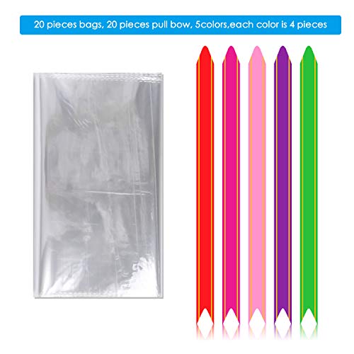 Kolewo4ever 40pcs Clear Cellophane Bags Pull Bow Set 20 pcs 12x18 inches Cellophane Basket Bags Wine Bottles Cellophane Wrapwith 20pcs pull bows