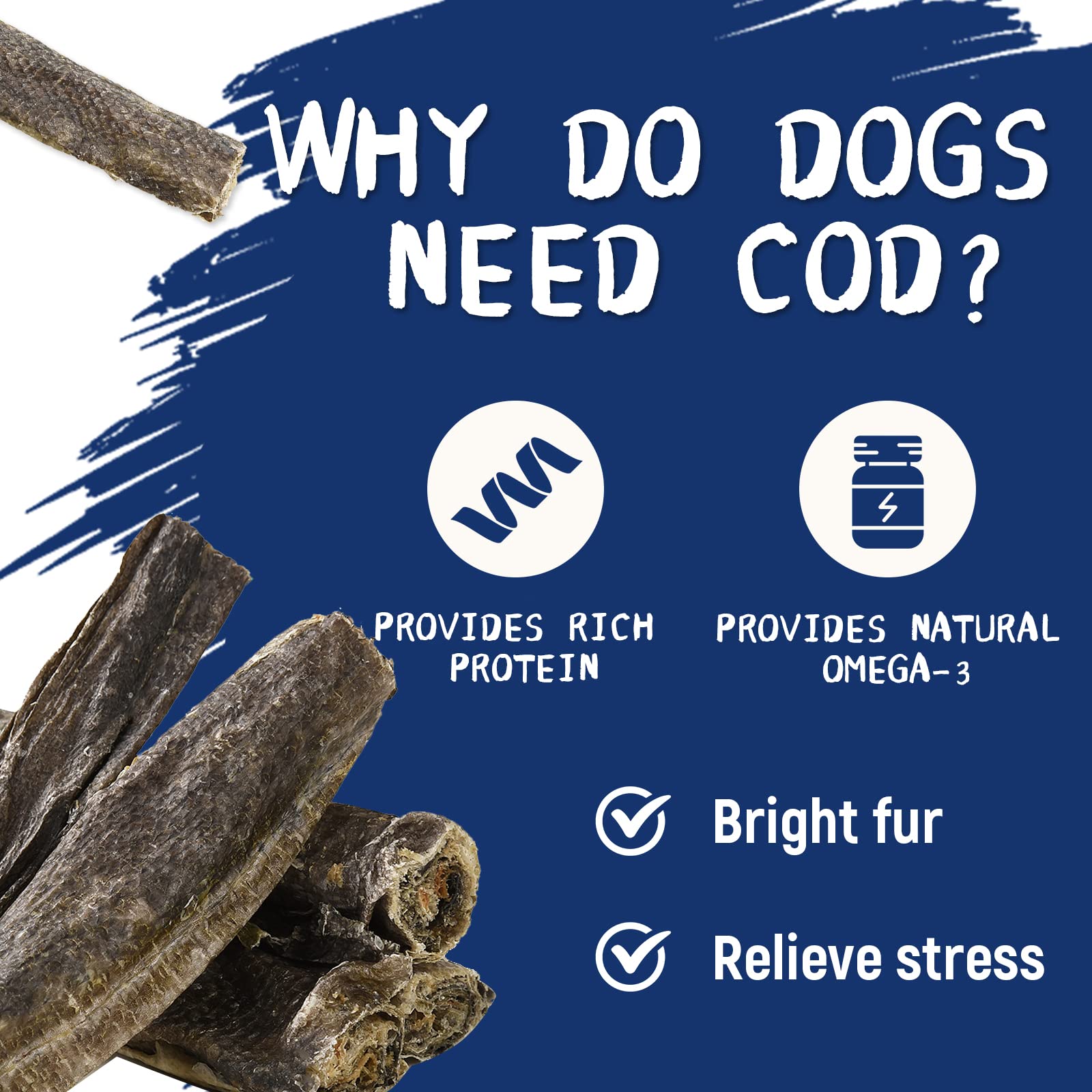 PAWUP Dog Treats, Cod Skins Dog Treat with Taurine, One-Ingredient Grain-Free Chew Fish Skin Rolls Rich in Omega3, 8 oz