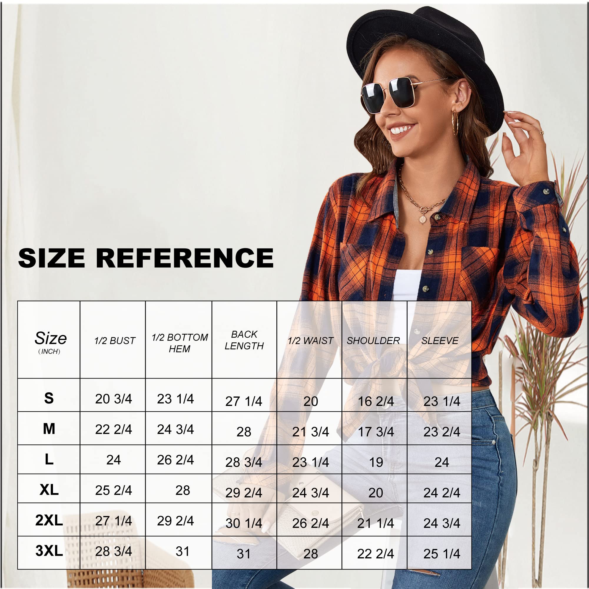 Damipow Premium Flannel Shirt Women Long Sleeve Fall Blouse Ladies Casual Top Cute Clothes,Orange,L