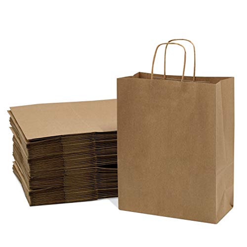 Brown Paper Bags with Handles - 10x5x13 50 Pack Medium Kraft Brown Bags with Handles for Gift Wrap, Wedding Favor Bags & Party Goodie Bags, Small Business, Retail, Boutique & Shopping Use, in Bulk