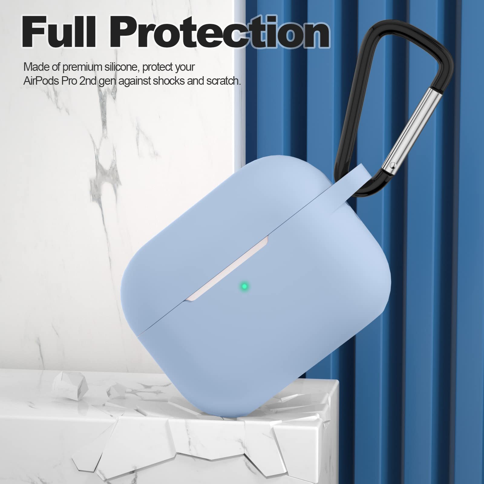 ATUAT for AirPods Pro 2nd Generation Case Cover, Protective Silicone Skin Accessories with Keychain for Women Men for Apple AirPods Pro Gen 2(2022), Front LED Visible-Light Blue