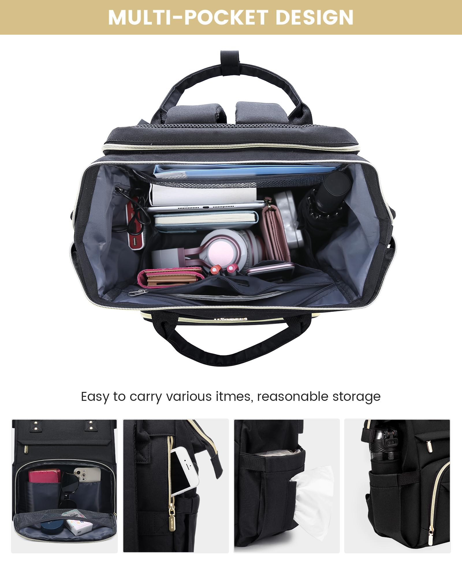 LOVEVOOK 17.3 Inch Laptop Backpack, Large Travel Backpack for Women, Water Resistant Teacher Backpack with Laptop Compartment, Professional Business Work bags with Charger, Black