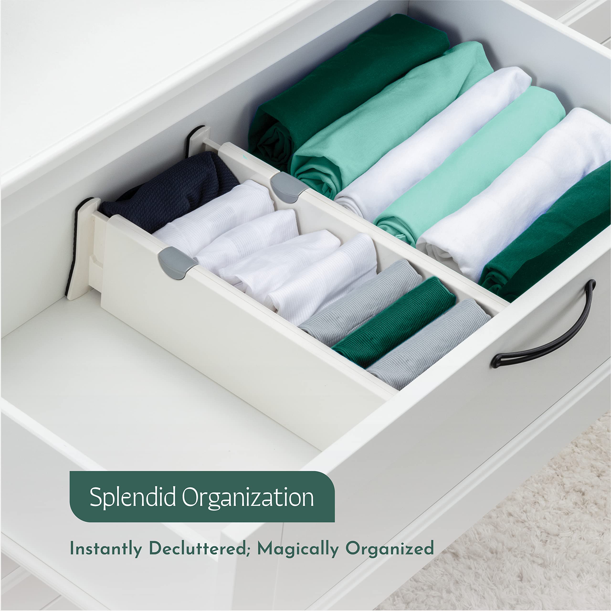 Adjustable Tall Drawer Dividers, [4 Pack] Adjusting Legnth from 15 Inch - 21 Inch, Drawer Organizers for Clothes, Locks in Place, Use for Bedroom, Bathroom, Kitchen & Office Organization and Storage.