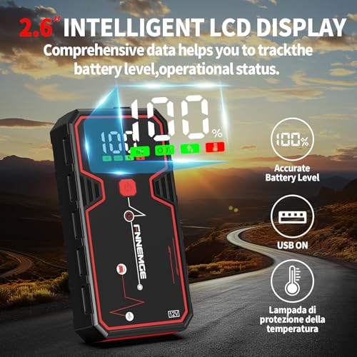 FNNEMGE Car Jump Starter, 5000A Peak 23800mAh 12V Jump Starter Battery Pack(Up to All Gas, 8.0L Diesel Engine),with USB Charge Output Port,LED Light,HD Large Screen.