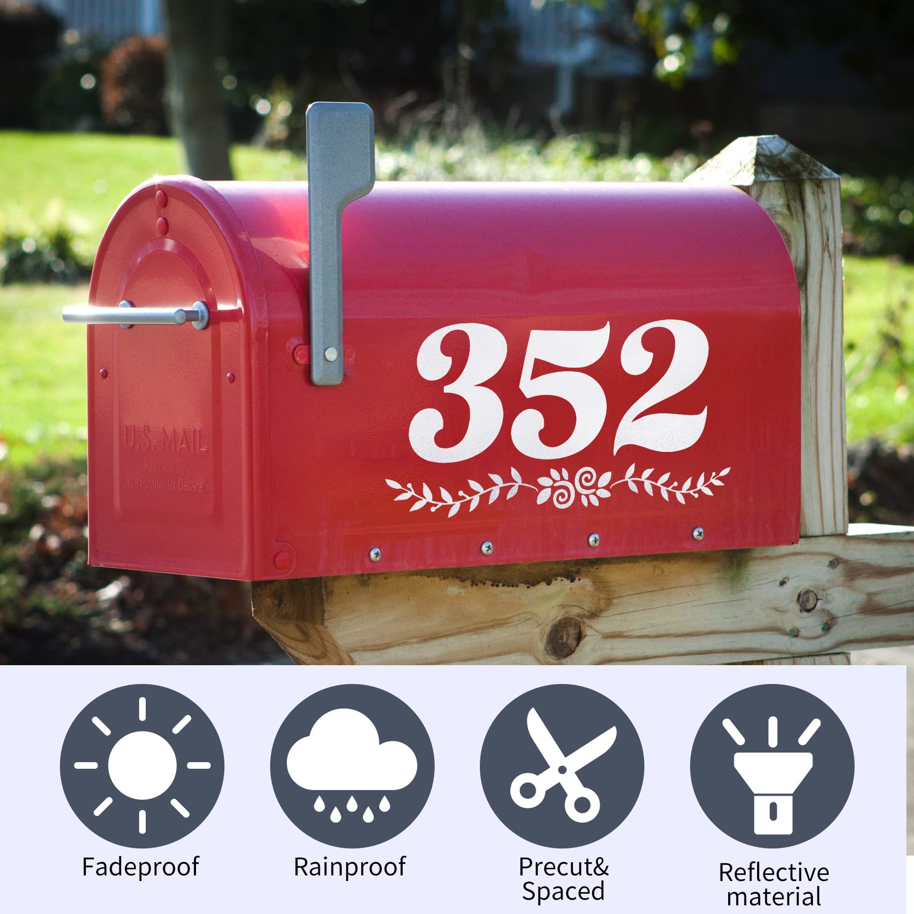 Mailbox Numbers Die Cut Decal Rustic Style Flowers House Number Address Apartment Office Stickers SignFront Door Rainproof Decal Vinyl Lettering Farmhouse Decor Double-sided Mailbox Number 4" Silver