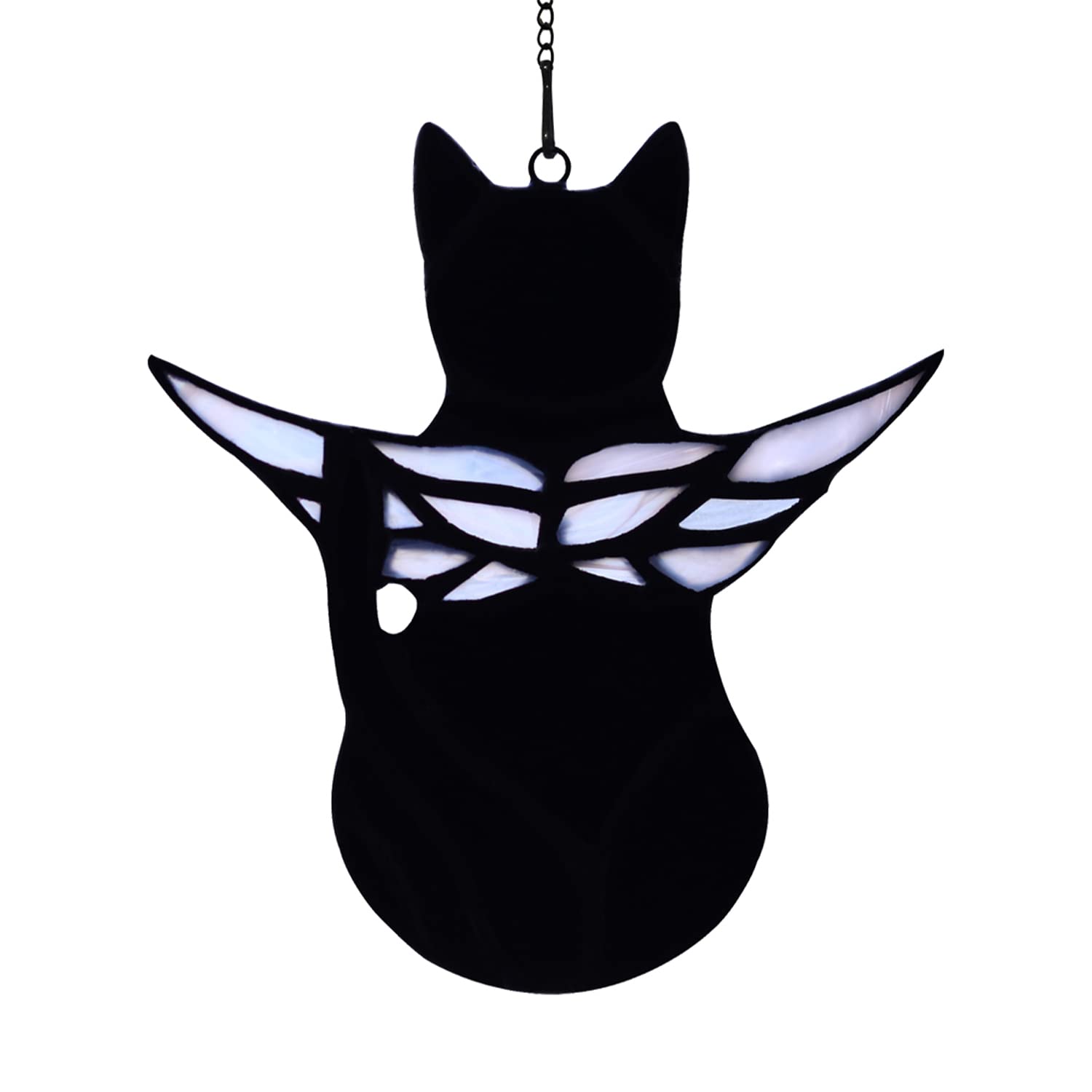 BOXCASA Handmade Black Cat Memorial Gifts - Stained Glass Pet Sympathy Gift with Angel Wings, Window Hanging Memorial Decor for Cat Lovers (Loss of Pet, Rainbow Bridge)