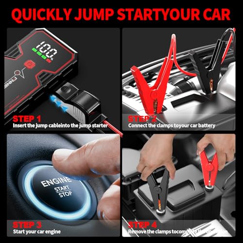 FNNEMGE Car Jump Starter, 5000A Peak 23800mAh 12V Jump Starter Battery Pack(Up to All Gas, 8.0L Diesel Engine),with USB Charge Output Port,LED Light,HD Large Screen.