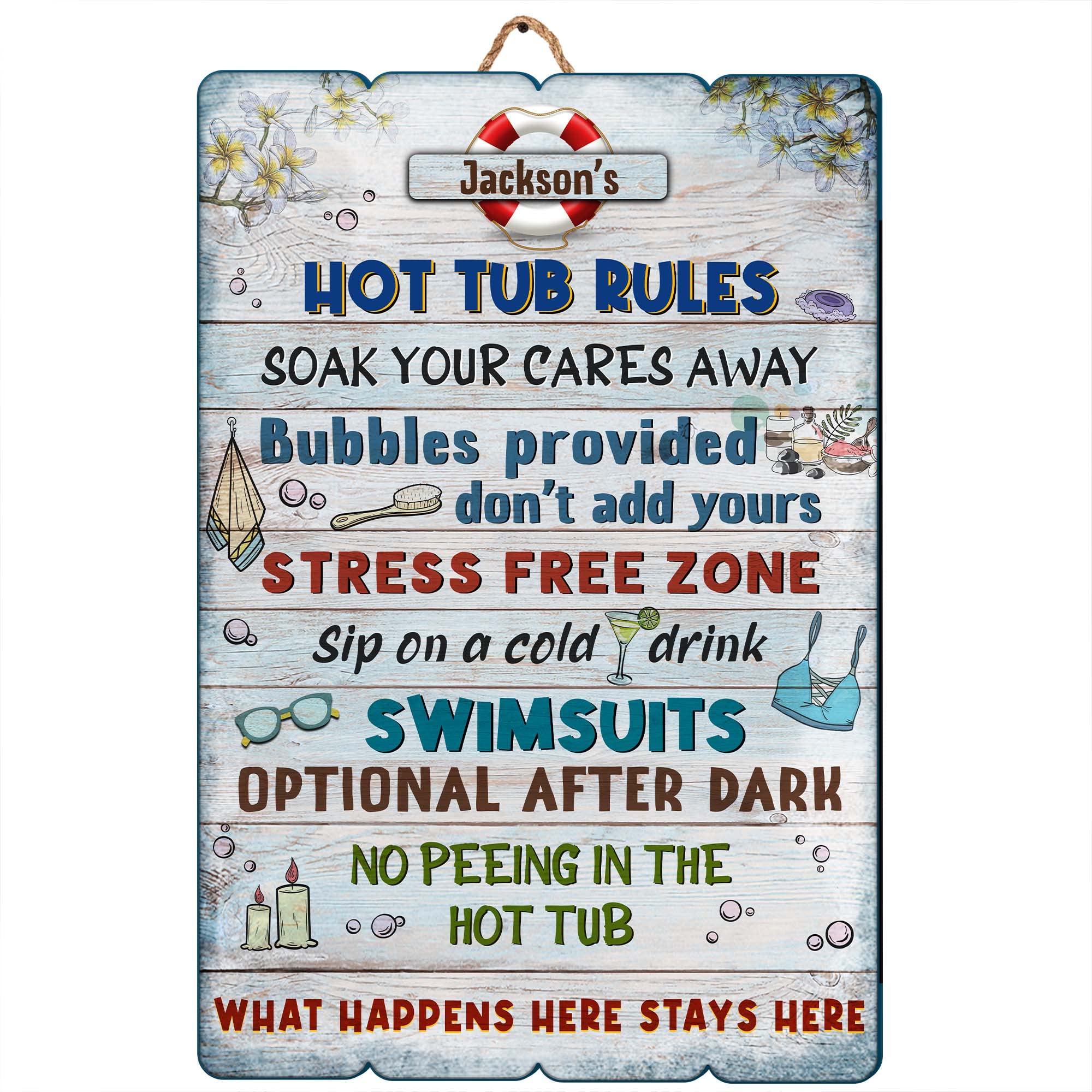 N NAMESISS All Over Printed Sign, Personalized Hot Tub Sign, Hot Tub Signs, Hot Tub Decor, 8", 12", 18" Wood Sign, Hot Tub Decorations, Housewarming Gift, Gift for Family, Gift for Friend (03)