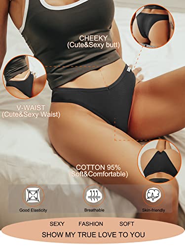 FINETOO 10 Pack Womens Cotton Underwear Sexy Stretch Bikini Panties Low Rise Hipster Ladies Soft V-Waist Cheeky(M)