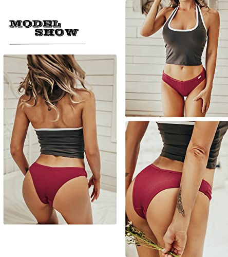 FINETOO 10 Pack Womens Cotton Underwear Sexy Stretch Bikini Panties Low Rise Hipster Ladies Soft V-Waist Cheeky(M)