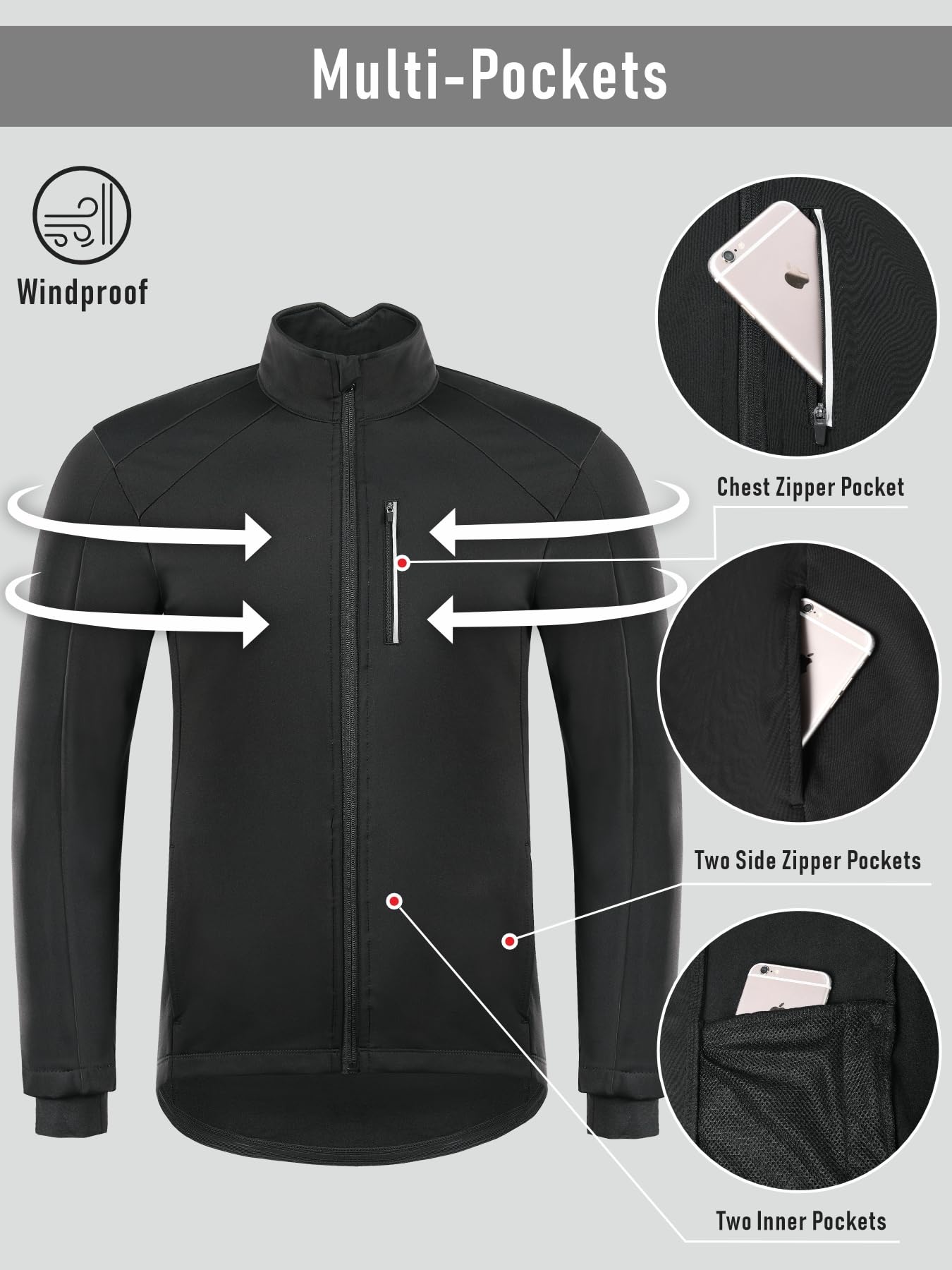 qualidyne Men's Winter Cycling Jacket Thermal Fleece Lined Bicycle Biking Jacket Cold Weather Windproof Softshell Windbreaker