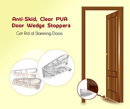 Anti-Skid, Clear PVA Door Wedge Stoppers - Antifragile, Durable Plastic - Set of 2
