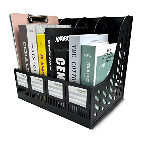 Ysenchan Magazine File Holder, Plastic File Folder Holder for Desk, 4 Compartments Desk Organizer for Office Storage, Vertical Binder Organizer, Black