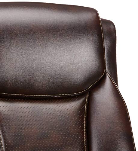 Amazon Basics Big & Tall Executive Computer Desk Chair with Lumbar Support, Adjustable Height and Tilt, 350Lb Capacity, Brown with Pewter Finish