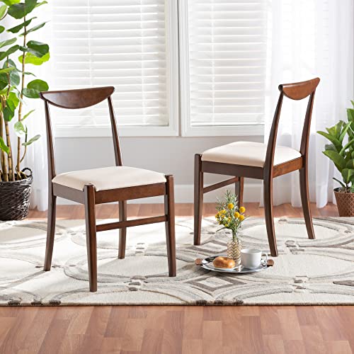 Baxton Studio Delphina Mid-Century Modern Cream Fabric and Dark Brown Finished Wood 2-Piece Dining Chair Set