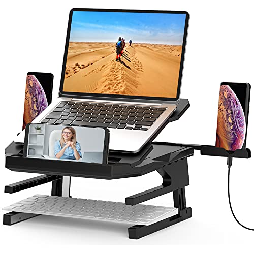 Herigu Laptop Stand,Ergonomic 20-Leves Angles Two-Layer Height Adjustable Laptop Stand,Portable Laptop Stand for Desk with 360 Rotating Base Foldable Computer Stand Fits All Laptops up to 15.6''