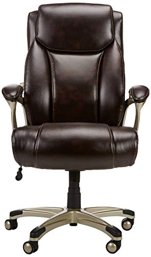 Amazon Basics Big & Tall Executive Computer Desk Chair with Lumbar Support, Adjustable Height and Tilt, 350Lb Capacity, Brown with Pewter Finish
