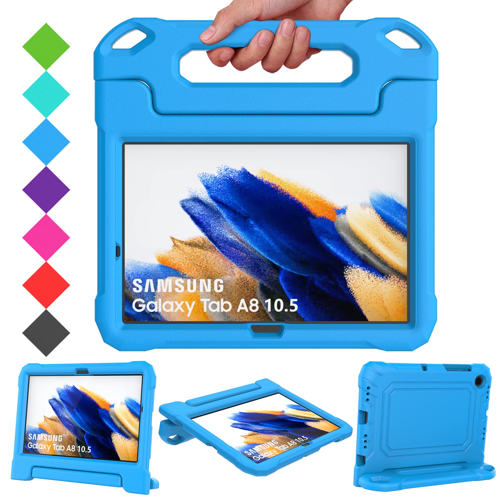 RTOBX Kids Case for Samsung Galaxy Tab A8 10.5 Inch 2022, Galaxy Tab A8 Case with Screen Protector, Shockproof Handle Stand Case for Samsung Galaxy Tab A8 10.5” 2022 (SM-X200/SM-X205/SM-X207), Blue