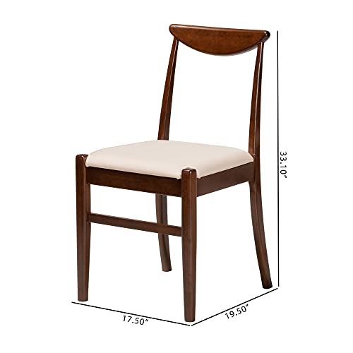 Baxton Studio Delphina Mid-Century Modern Cream Fabric and Dark Brown Finished Wood 2-Piece Dining Chair Set