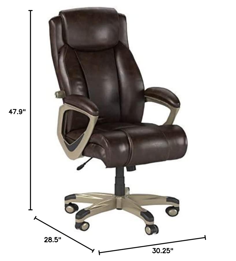 Amazon Basics Big & Tall Executive Computer Desk Chair with Lumbar Support, Adjustable Height and Tilt, 350Lb Capacity, Brown with Pewter Finish