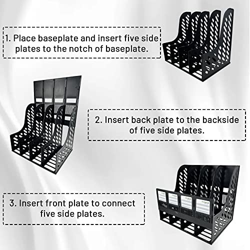 Ysenchan Magazine File Holder, Plastic File Folder Holder for Desk, 4 Compartments Desk Organizer for Office Storage, Vertical Binder Organizer, Black