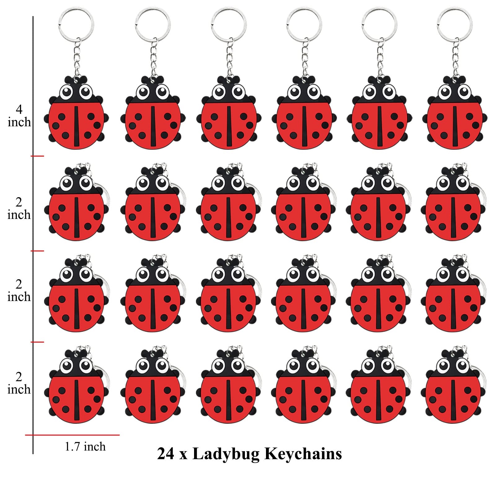 Elecrainbow 24 Pack Ladybug Keyring Pack Party Favor for Ladybug Lover, My Little Ladybug Themed Party, Baby Shower, Birthday