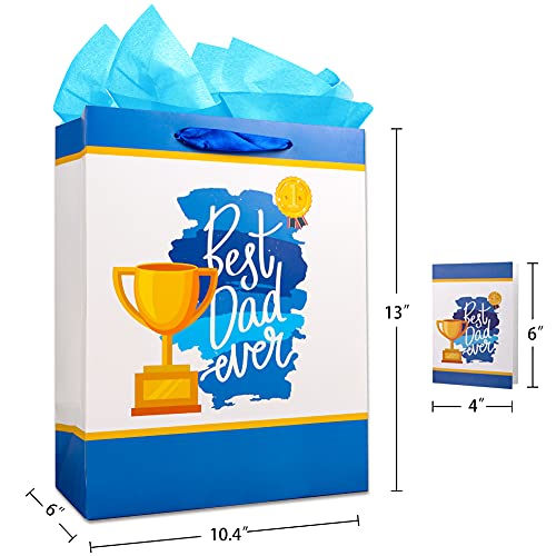 FaCraft Fathers Day Gift Bags with Tissue Paper,13" Large Gift Bag Handle,Best Dad Ever Paper Gift Bag for Husband from Wife,Gift Bag for Father's Day Bithday Anniversary Christmas