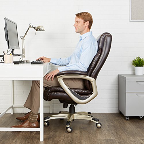 Amazon Basics Big & Tall Executive Computer Desk Chair with Lumbar Support, Adjustable Height and Tilt, 350Lb Capacity, Brown with Pewter Finish