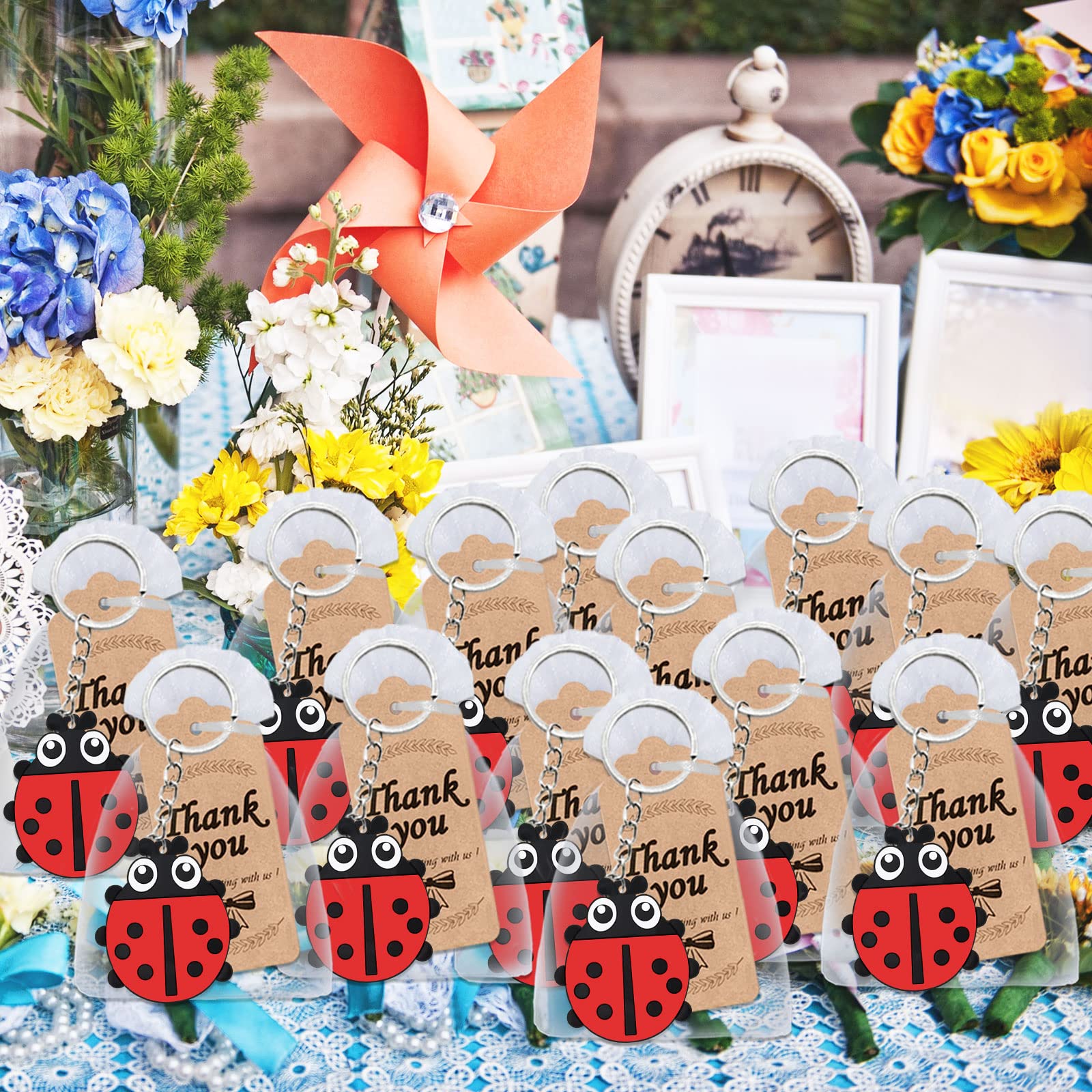 Elecrainbow 24 Pack Ladybug Keyring Pack Party Favor for Ladybug Lover, My Little Ladybug Themed Party, Baby Shower, Birthday