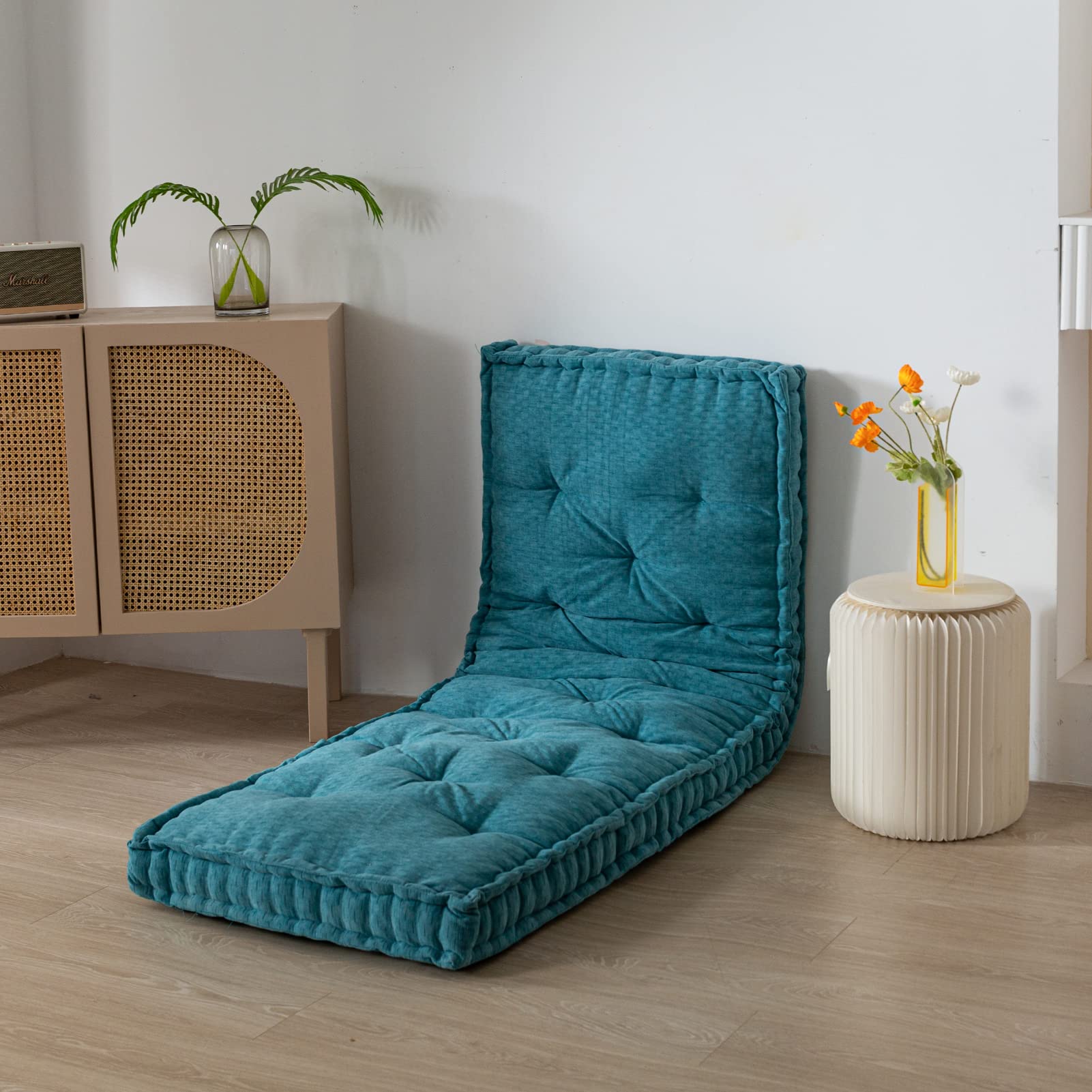 MAXYOYO Daybed Futon Mattress Window Seat Cushion, Cot Size Single Futon Mattress, Portable Roll Up Camping Mattress Long Cushion Sleeping Pad for Couch Travel Car, Turquoise, 75" x 30"