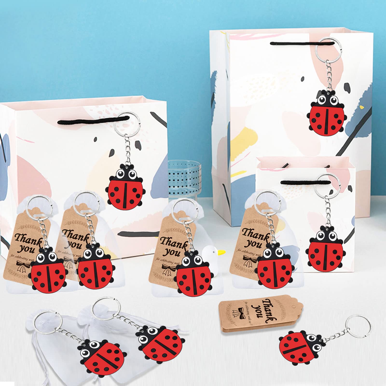 Elecrainbow 24 Pack Ladybug Keyring Pack Party Favor for Ladybug Lover, My Little Ladybug Themed Party, Baby Shower, Birthday