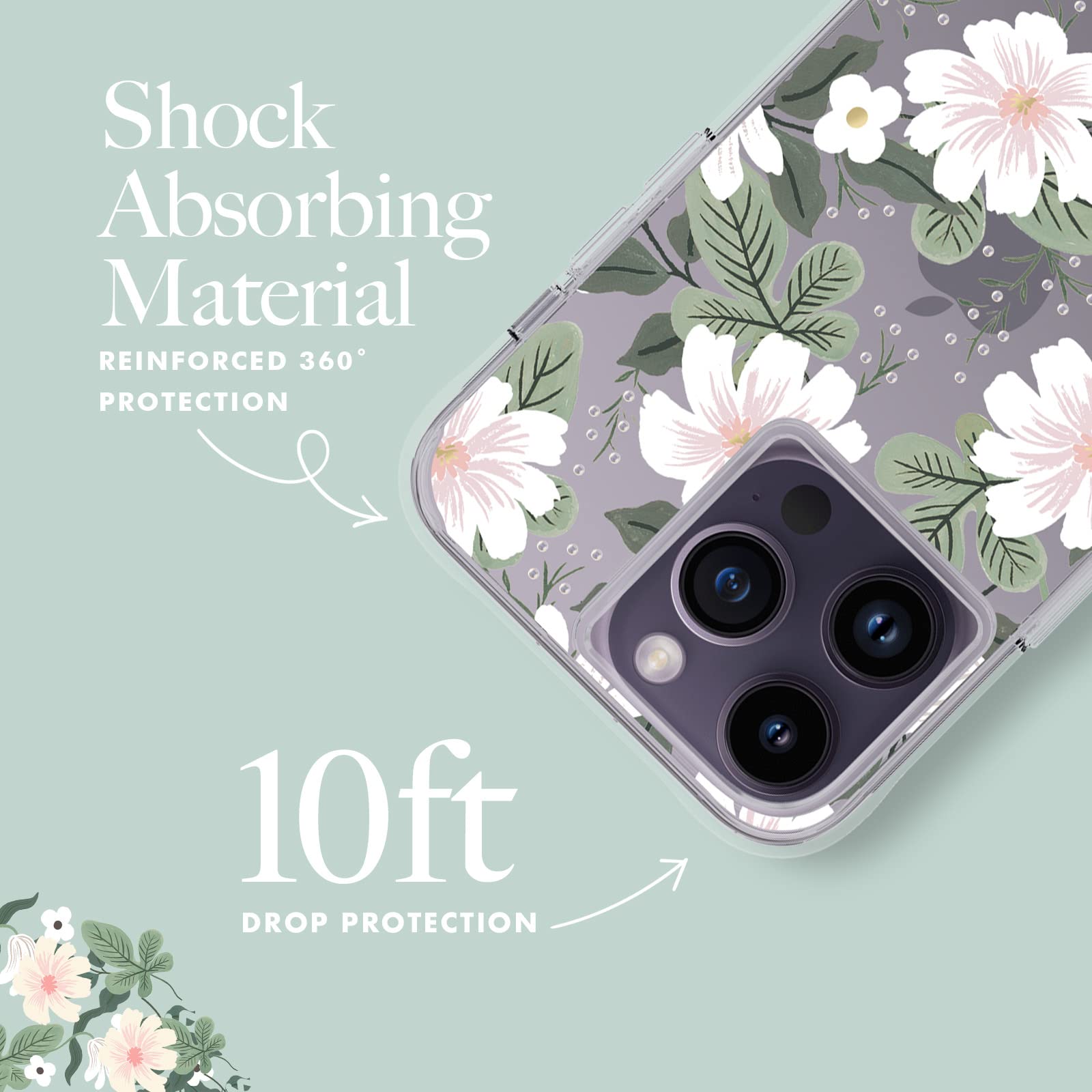 Rifle Paper Co. iPhone 14 Pro Max Case [Works with Wireless Charger] [10ft Drop Protection] Cute iPhone Case 6.7" with Floral Pattern, Anti-Scratch Tech, Shockproof Material, Slim Fit - Willow