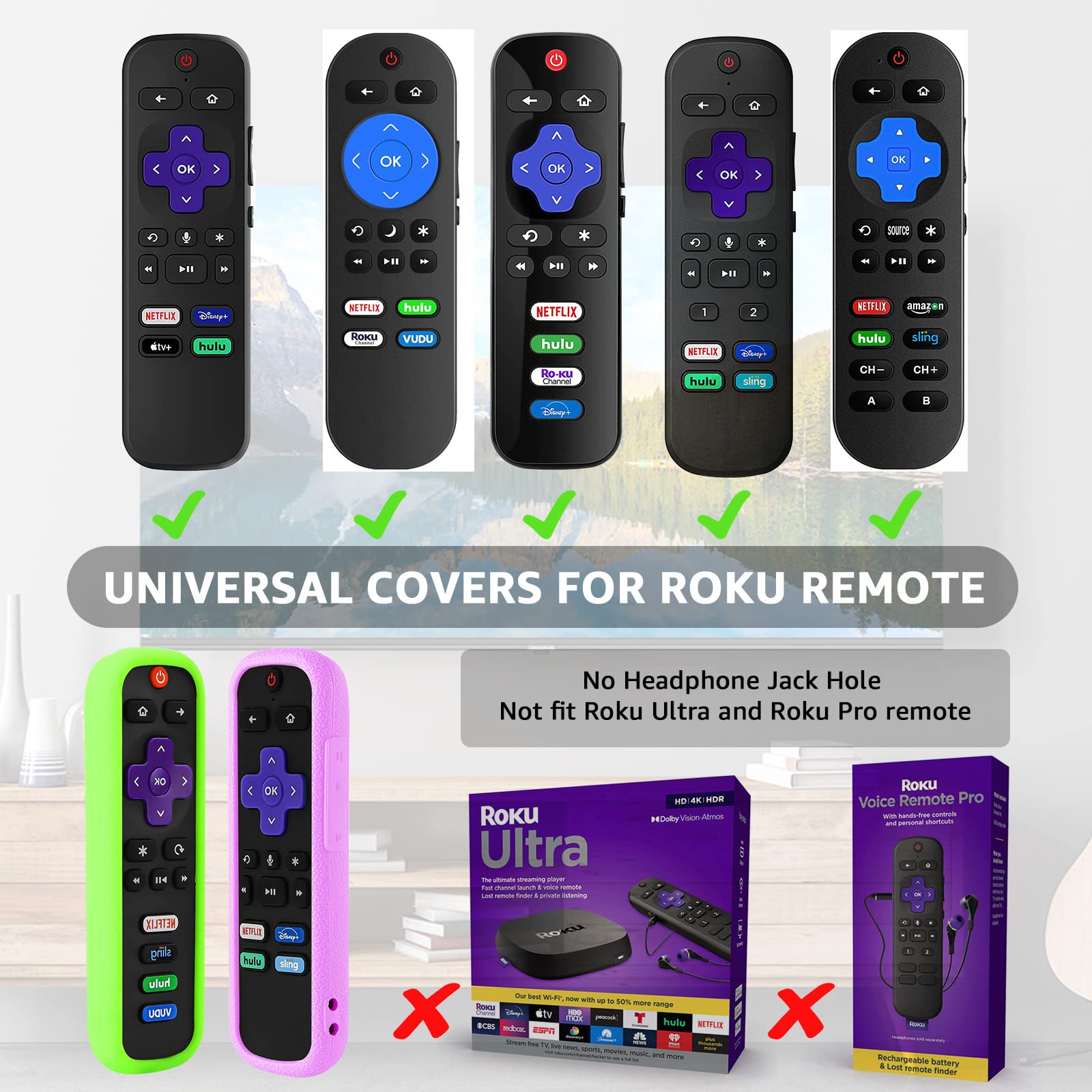 (3Pack) ONEBOM Cover for Roku Remote, Cover for Hisense/TCL Roku TV Steaming Stick/Express Universal Replacement Controller Silicone Sleeve Skin Glow in The Dark(Only Green&Blue Can Glow