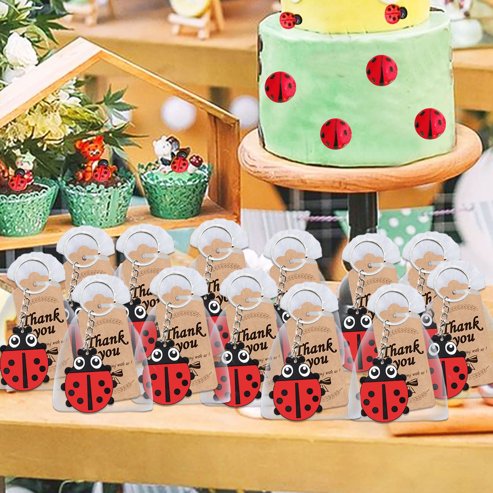 Elecrainbow 24 Pack Ladybug Keyring Pack Party Favor for Ladybug Lover, My Little Ladybug Themed Party, Baby Shower, Birthday