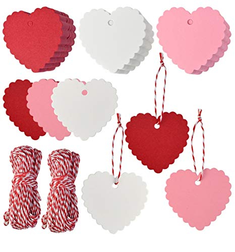300pcs Paper Gift Tags Heart Shape Gift Tags Hang Tag Valentine's Day Kraft Paper Tags Gift Tags with String for Valentine's Day Wedding Mother's Day Thanksgiving Party DIY Wrapping (Red Pink White)