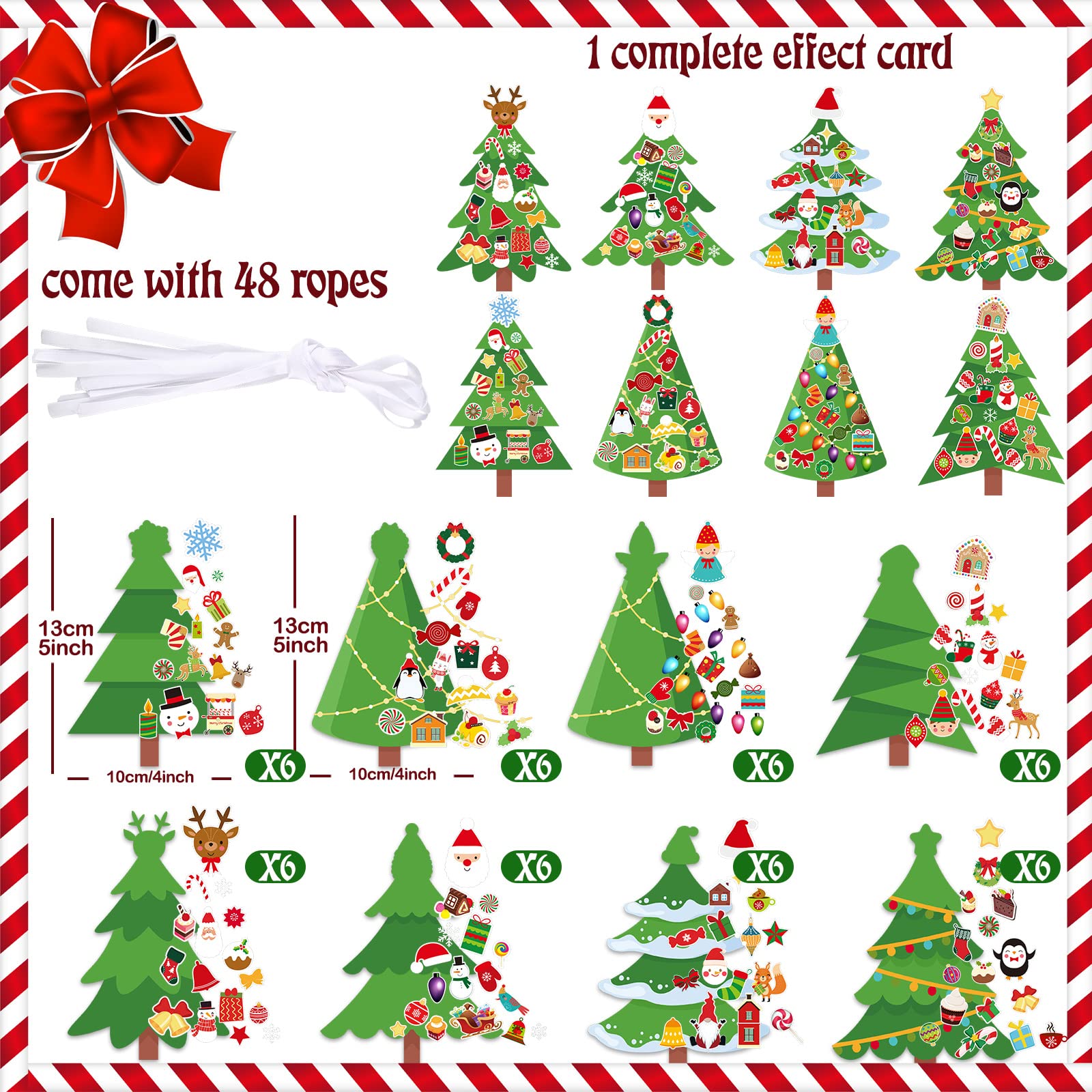 48 Pieces Christmas Tree Craft Kit for Kids Christmas Arts and Crafts Make Your Own Christmas Craft Project for Kid DIY Christmas Tree Ornament Kit Self Adhesive Sticker Sheet for Xmas Tree Decoration