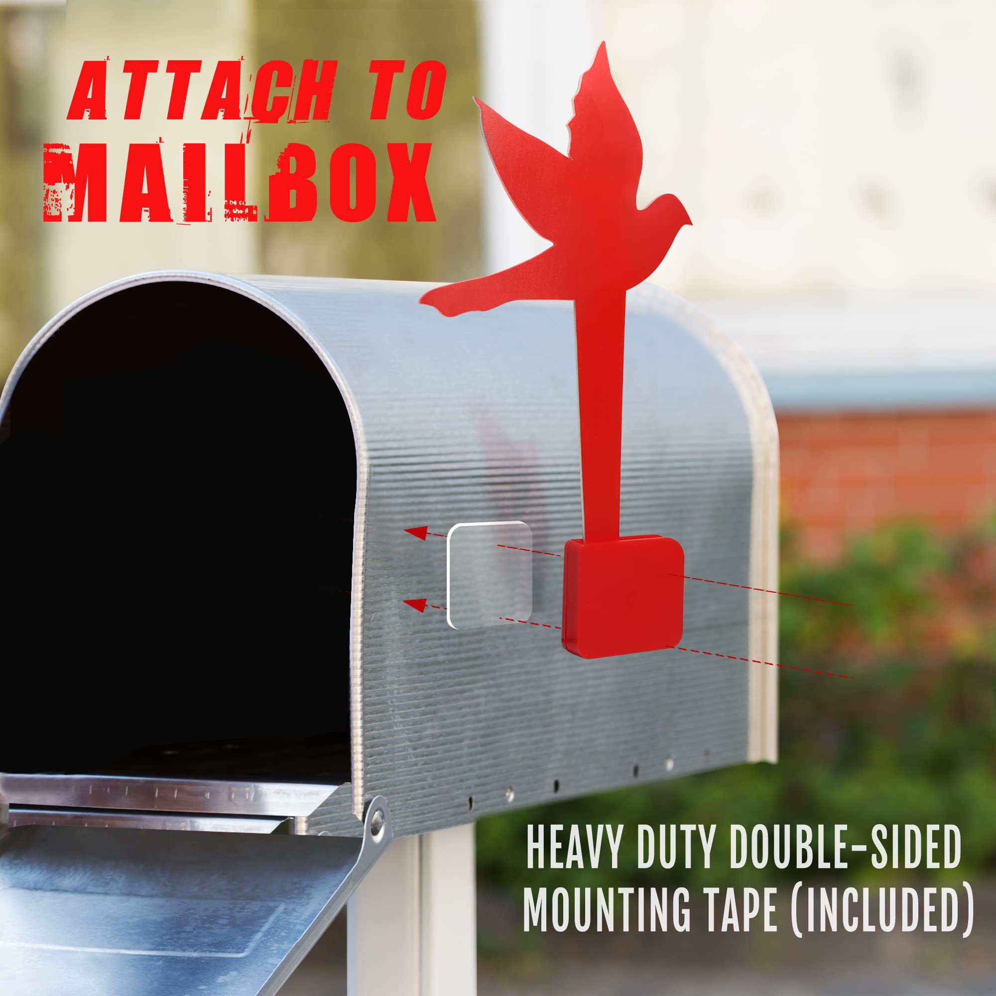 Anley Universal Outgoing Mail Dove Bird Mailbox Flag for Wood, Metal & Stucco - Rust Resistant Plastic Alert Postal Carrier Raised Signal Flags Replacement Kit - Mounting Sticker Included (Red)