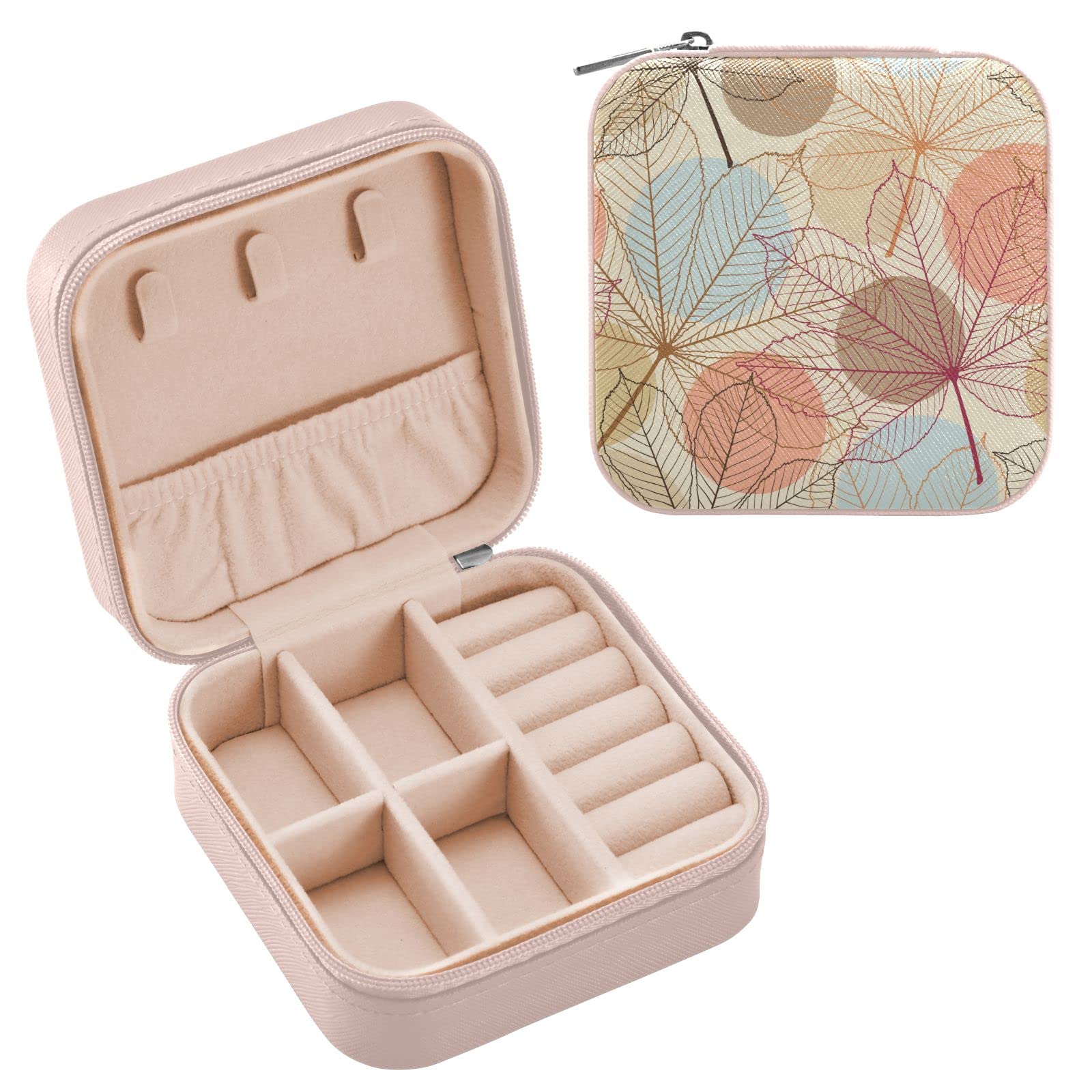 linqin Travel Jewelry Box Organizer Maple Leaves Portable Jewelry Storage Box Case for Earring Rings Necklace Bracelets Accessories Gifts for Women Gis Wife Daughter