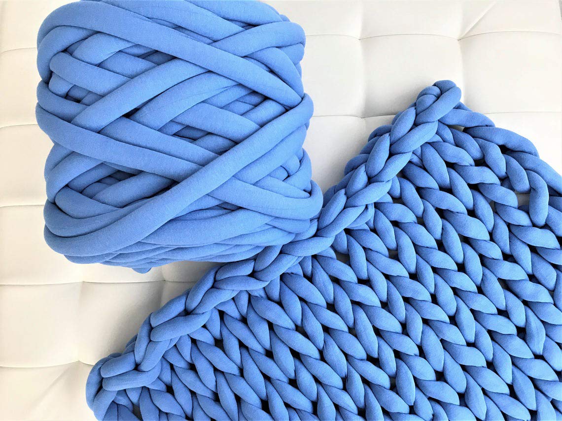 clootess Arm Knitting Yarn Chunky Braid Cotton Yarn for Handmade DIY Throw Blanket Pet Bed,Machine Washable Blue 8 lbs