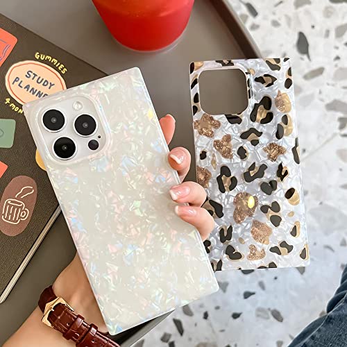 KERZZIL Cute Rectangle Compatible with iPhone 14 Pro Max Case, Slim Colorful Sparkle Glitter Mother Shell Pearl Pattern Translucent Soft TPU Silicone Protective Bumper Cases Cover(Pearl)