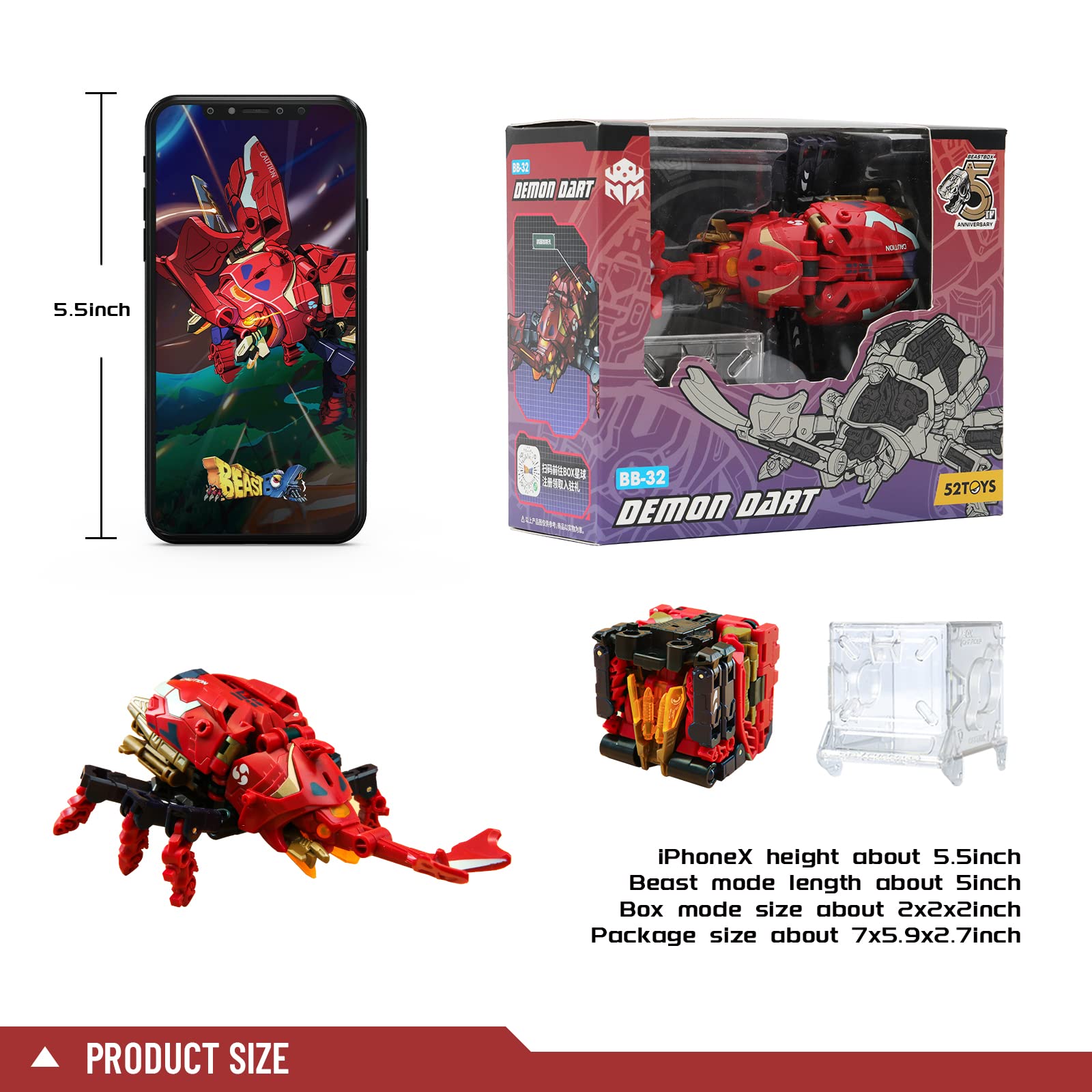 52TOYS Beastbox BB-32 Demon Dart Deformation Toys Action Figure, Converting Toys Deforms in Mecha and Cube, Perfect Birthday Party Gift for Teens and Adults