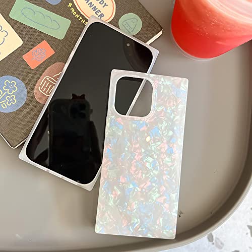 KERZZIL Cute Rectangle Compatible with iPhone 14 Pro Max Case, Slim Colorful Sparkle Glitter Mother Shell Pearl Pattern Translucent Soft TPU Silicone Protective Bumper Cases Cover(Pearl)